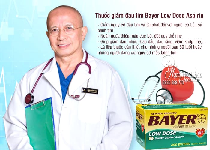 Thuốc giảm đau tim Bayer Low Dose Aspirin 81mg của Mỹ 400v