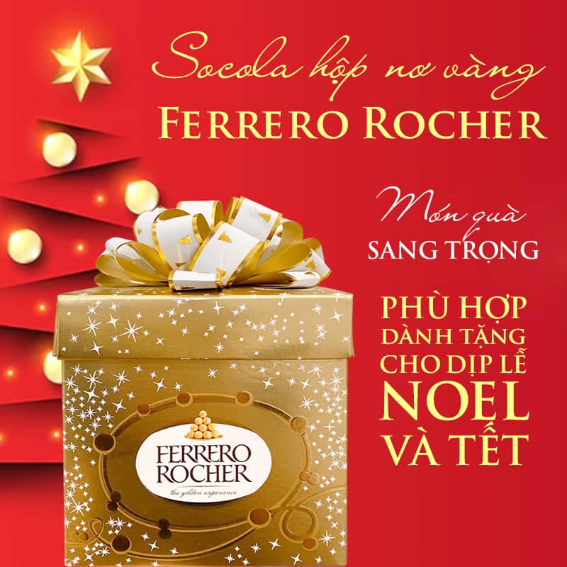 Socola Ferrero Rocher hộp nơ vàng 225g chính hãng