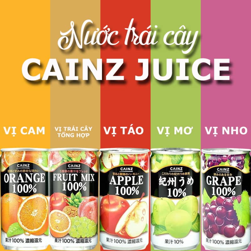 Nước trái cây Cainz Juice 100% của Nhật Bản thùng 30 lon