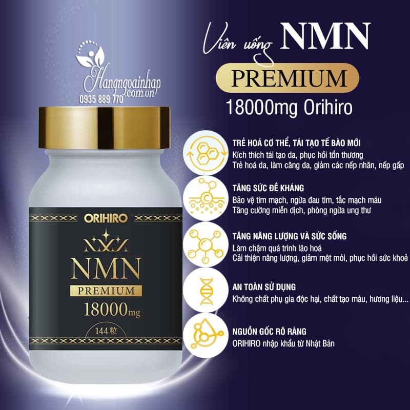 NMN Premium 18000mg Orihiro 144 viên của Nhật Bản