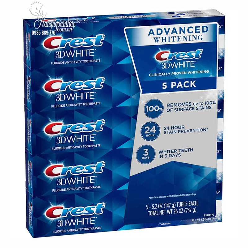 Kem đánh răng Crest 3D White 147g Advanced Whitening của Mỹ