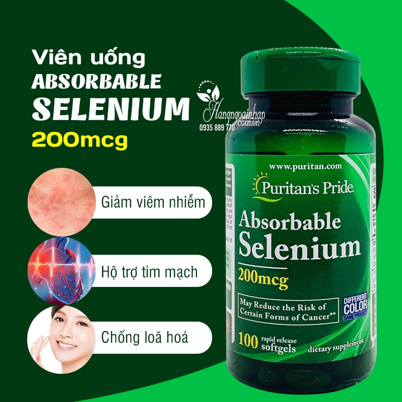 Viên uống Absorbable Selenium 200mcg Puritan's Pride của Mỹ