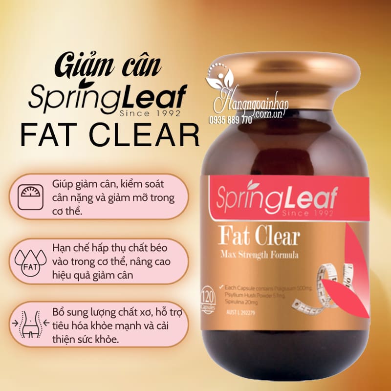 Viên uống giảm cân Spring Leaf Fat Clear của Úc hộp 120 viên