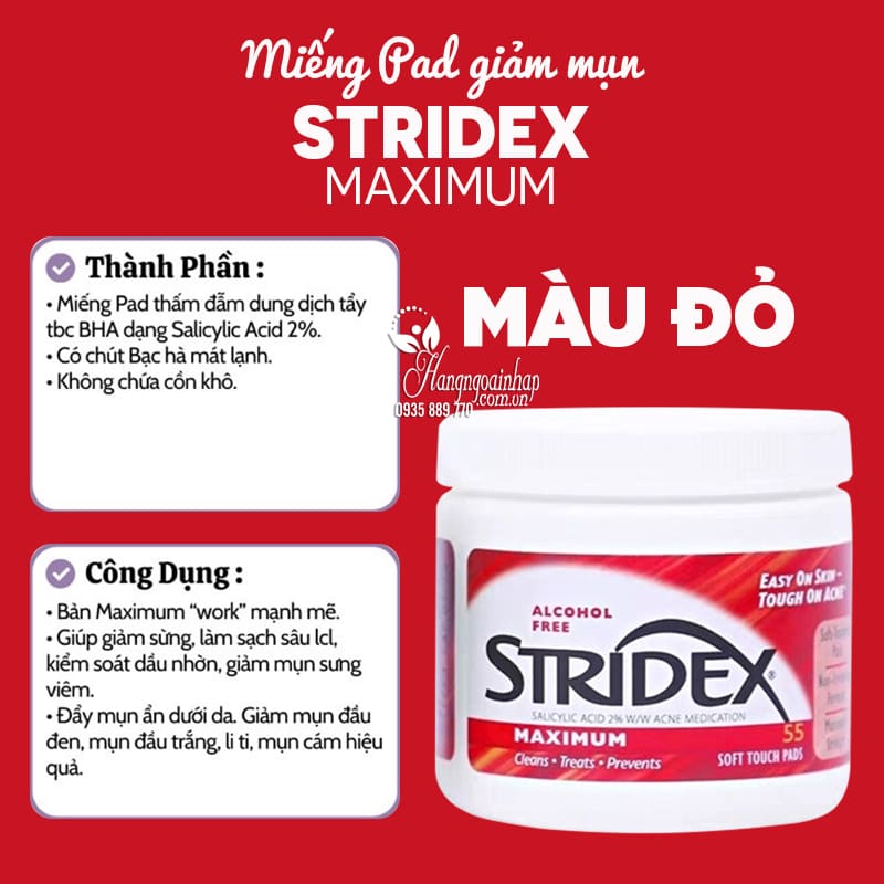 Miếng Pad giảm mụn Stridex Maximum 55 miếng của Mỹ