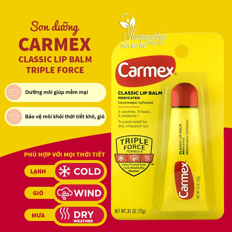 Son dưỡng Carmex Classic Lip Balm Triple Force tuýp 10g