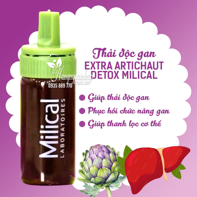 Thải độc gan Extra Artichaut Detox Milical của Pháp 7 ống
