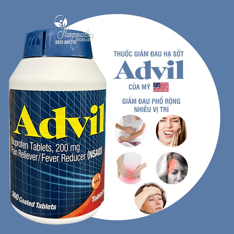 Thuốc giảm đau hạ sốt Advil 360 viên của Mỹ, giá tốt