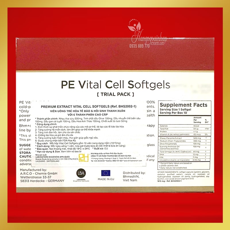 Viên tế bào gốc PE Vital Cell Softgels Premium Extract 10 viên